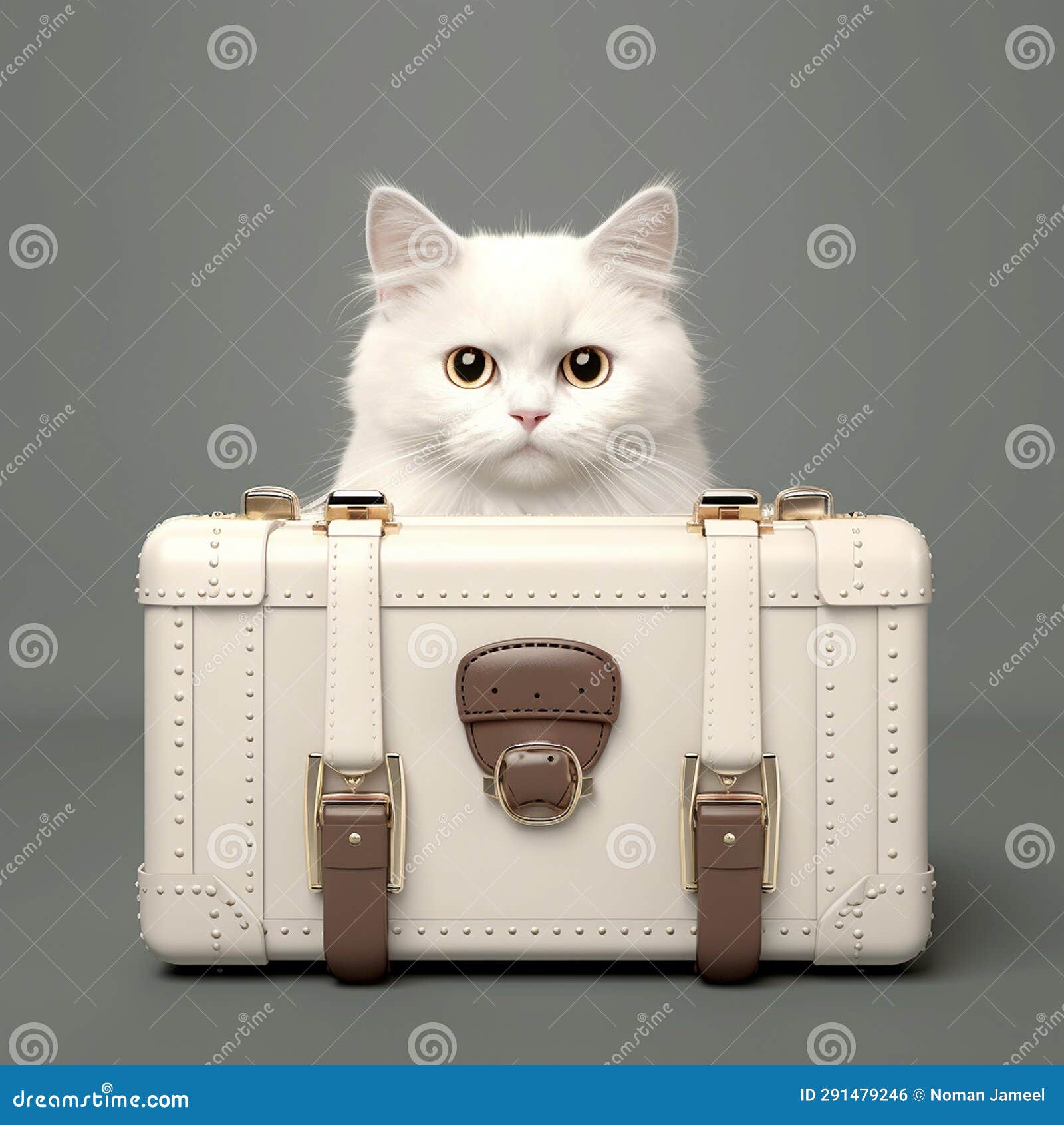 3D Illustration of a White Cat in Glasses with a Briefcase Stock ...