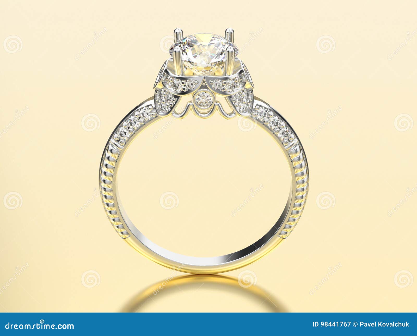 3D Illustration White Gold or Silver Decorative Engagement Diamonds ...