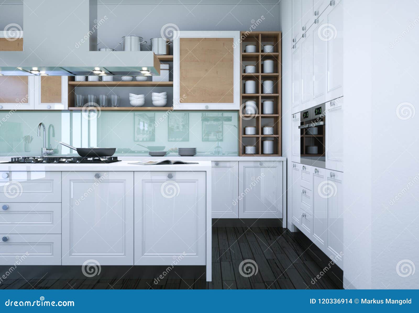 White Modern Kitchen Interior Design Illustration Stock Illustration ...