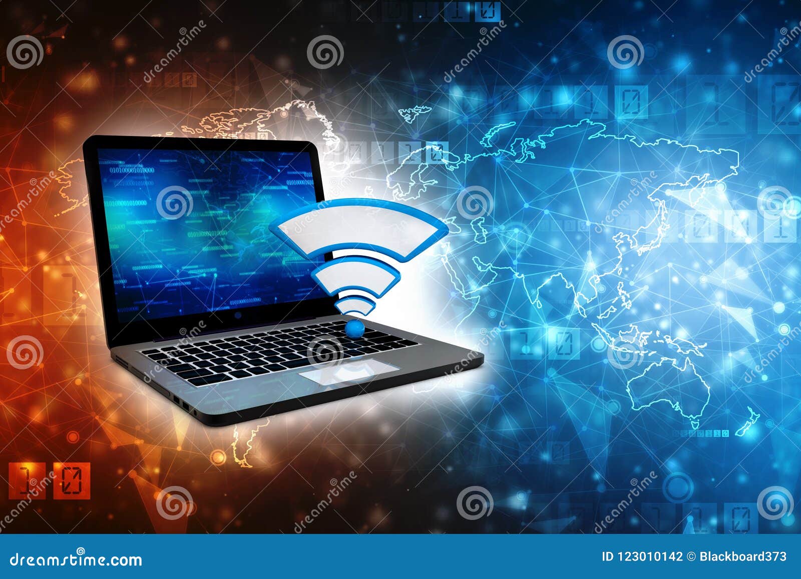 3d Illustration WiFi Symbol with Laptop in Technology Background Stock ...