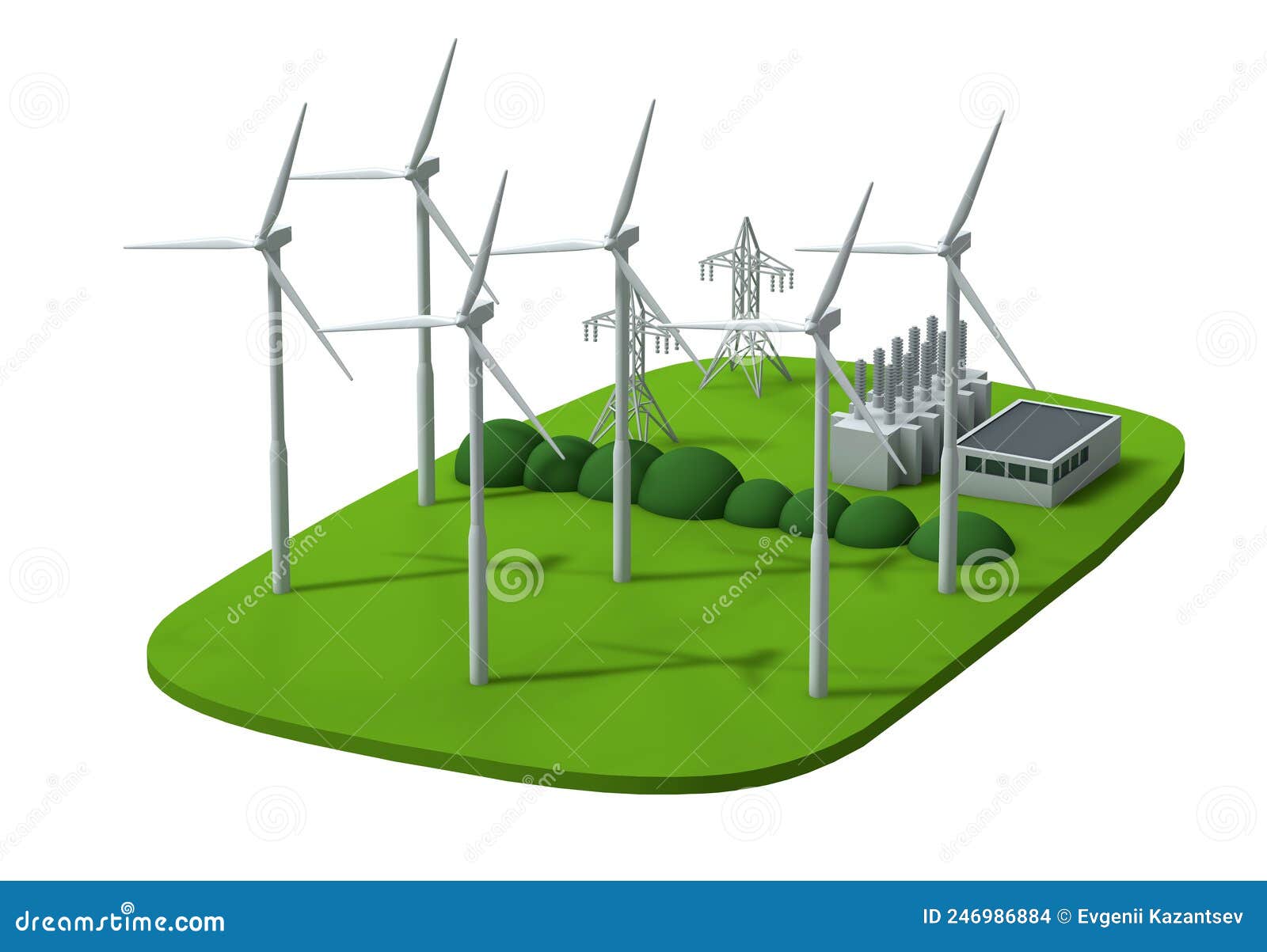 3d Illustration. Wind Farm Model Stock Illustration - Illustration of ...