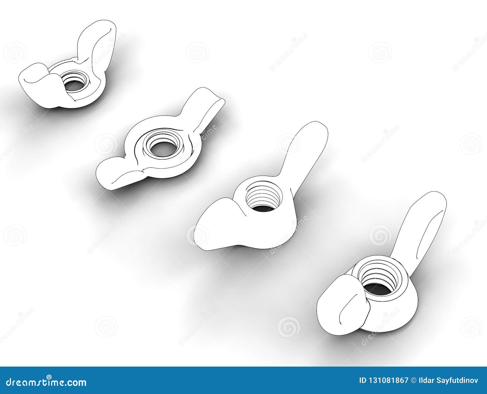 Wing Nuts | Technical Drawing | Vector Wingnut Illustration | Isometric ...