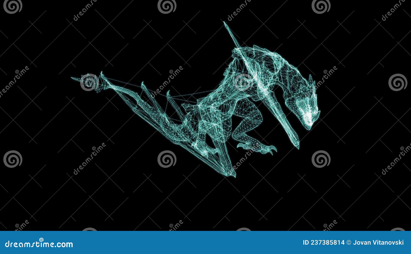 Wire Frame Dragon Walking on Black Screen Stock Illustration ...
