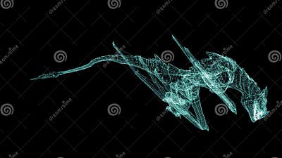 Wire Frame Dragon Walking on Black Screen Stock Illustration ...