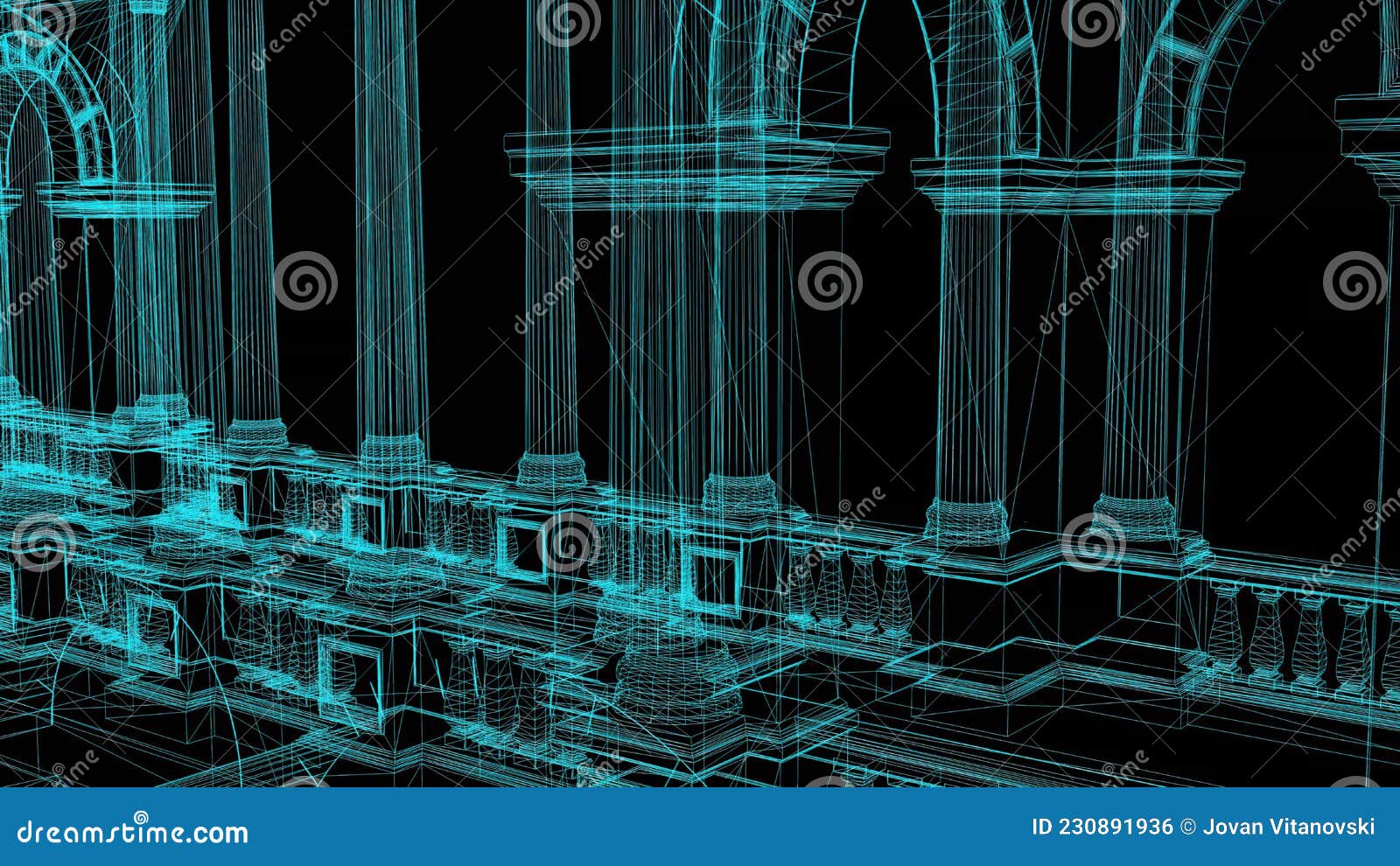 Wire Frame Model of Pompous Palace with Columns Stock Illustration ...