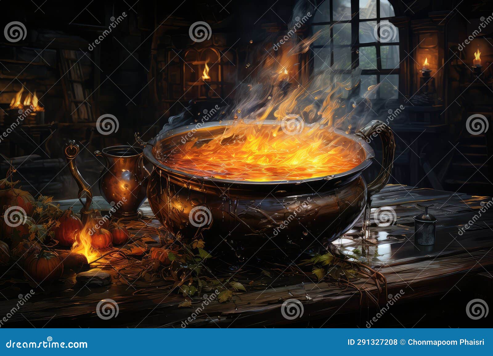 3d Illustration of a Witch S Cauldron with Boiling Potion. Generative ...
