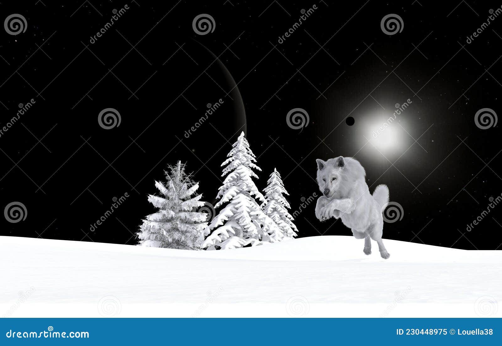 Alien Wolf Emerges From Dark Forest And Opens His Mouth. Royalty-Free ...