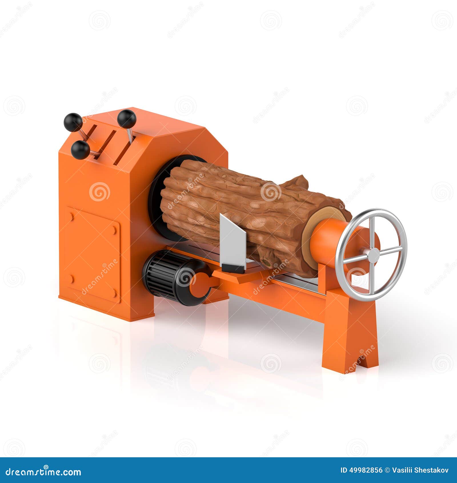 3d Illustration. Wood Processing, Timber and Machine on a White Stock ...