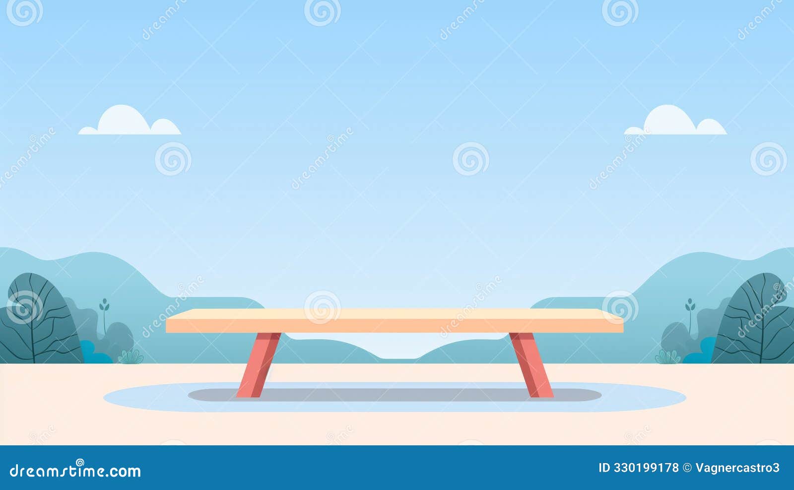 2D Illustration of a Wooden Bench in an Open Park with Basic Shapes ...