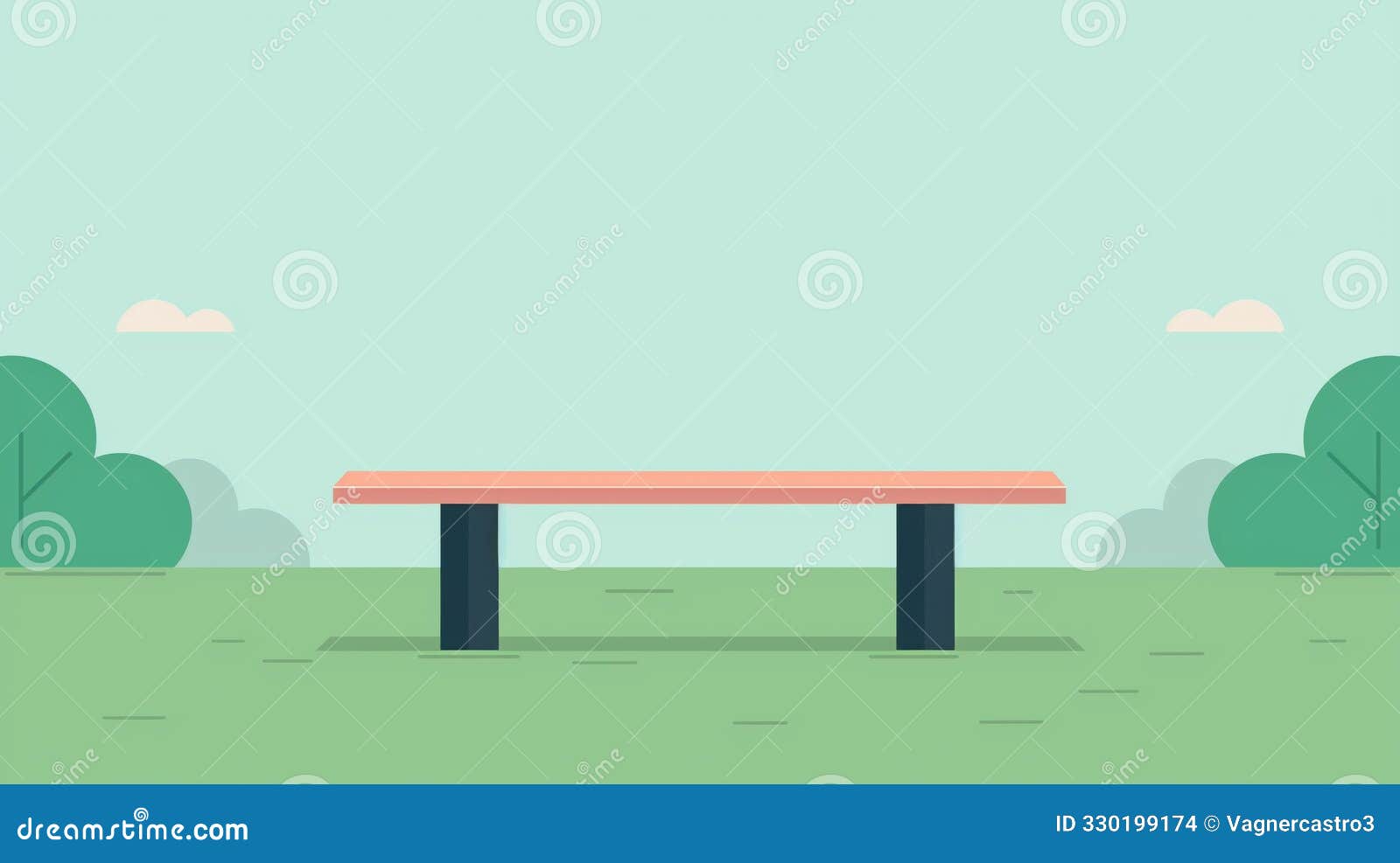 2D Illustration of a Wooden Bench in an Open Park with Basic Shapes ...