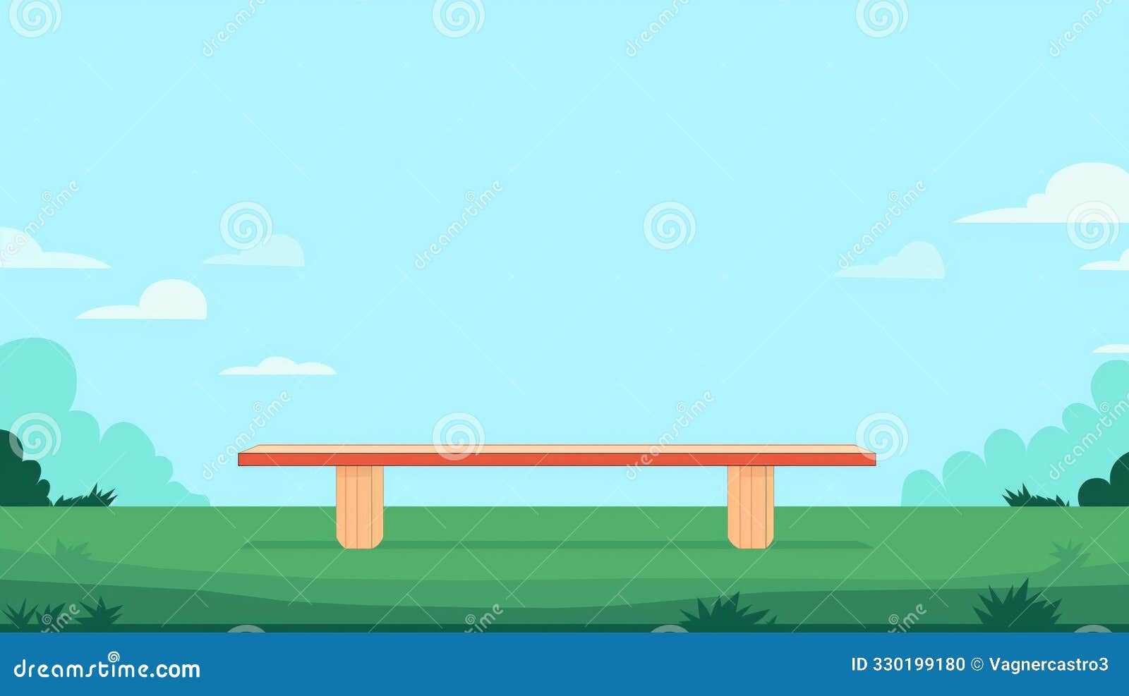 2D Illustration of a Wooden Bench in an Open Park with Basic Shapes ...