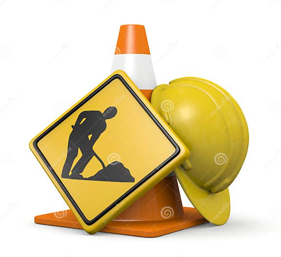 3d Illustration Work in Progress Traffic Cone Stock Illustration ...
