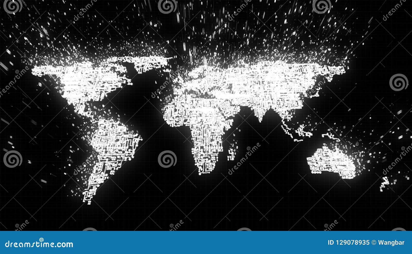 Disintegrating White Circuitry World Map Dissolving Into Binary Data ...