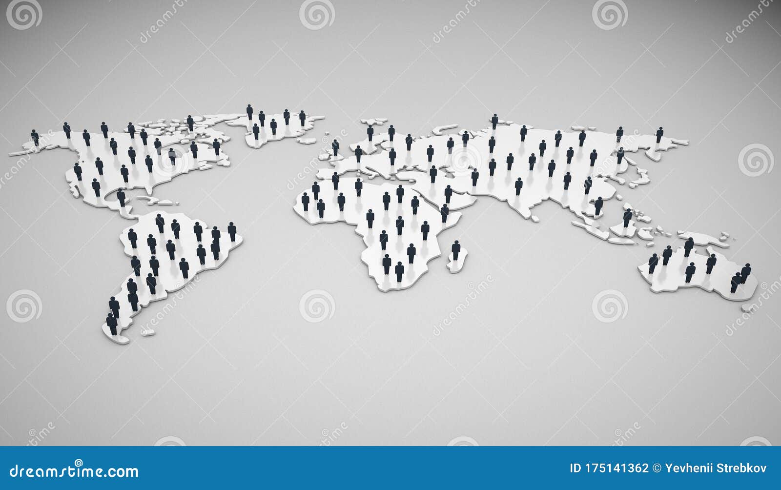 3D Illustration World Map with Figures of People on it Stock ...