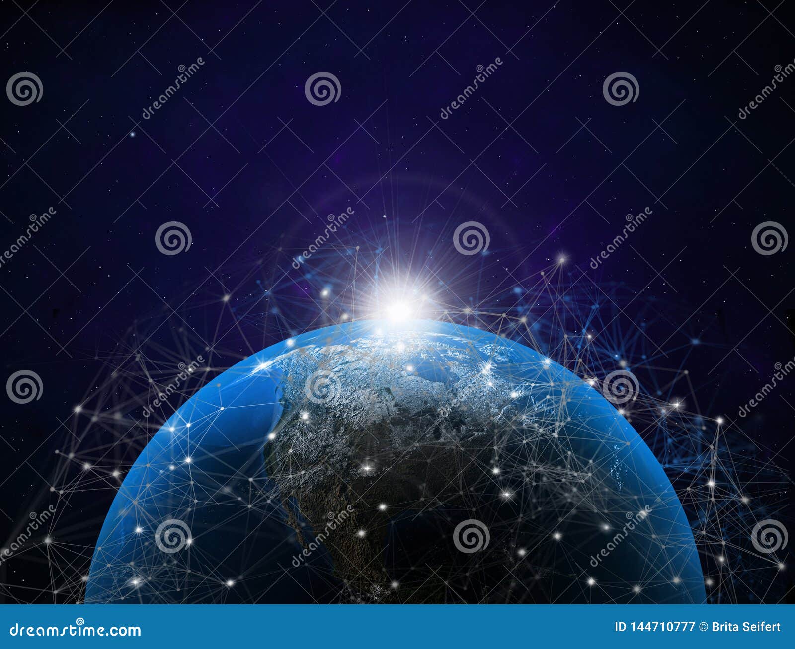 3D Illustration. World Map with Satellite Data Connections Stock ...