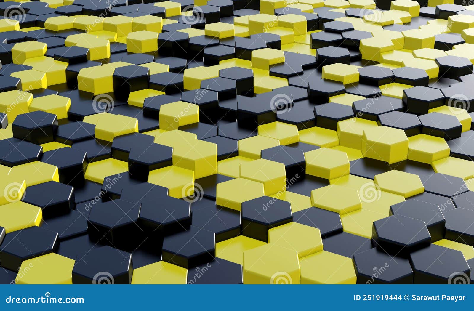 3D Illustration Yellow and Black Geometric Hexagonal Abstract ...