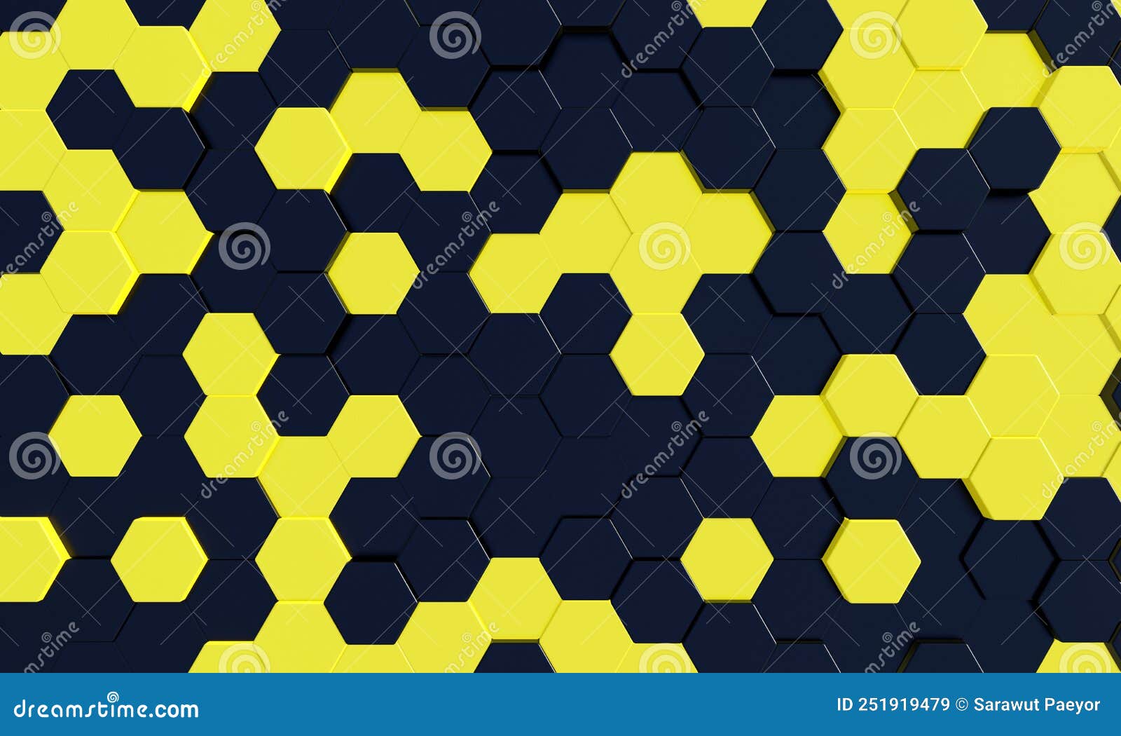 3D Illustration Yellow and Black Geometric Hexagonal Abstract ...
