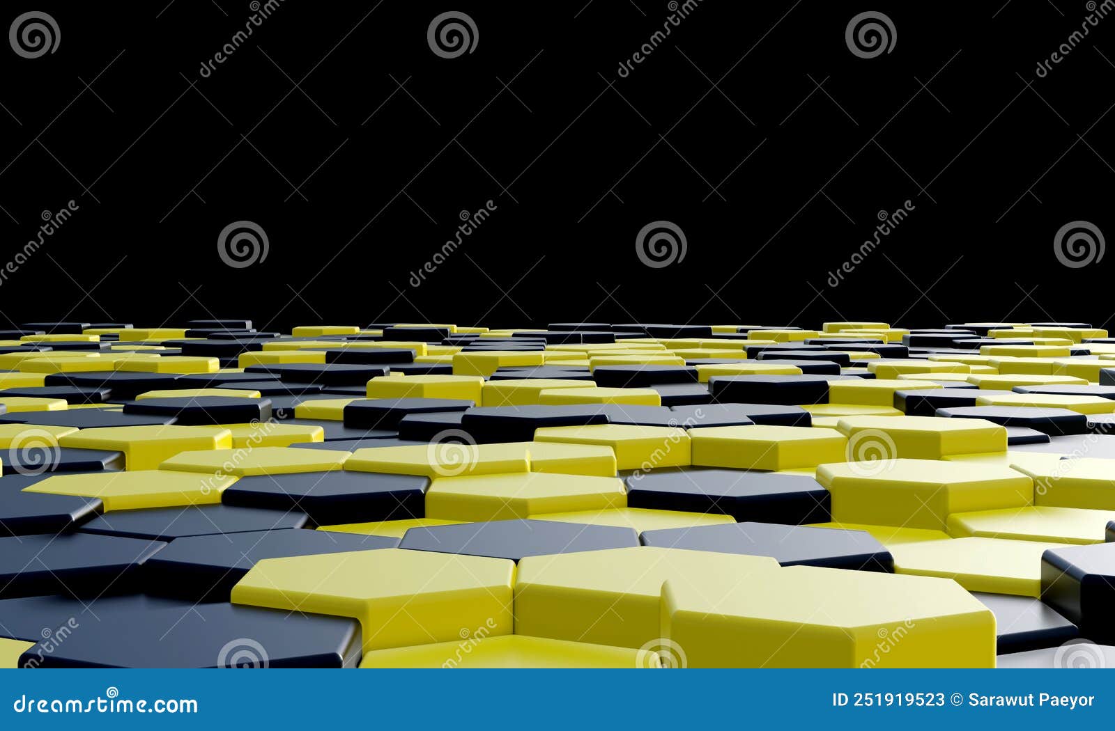3D Illustration Yellow and Black Geometric Hexagonal Abstract ...