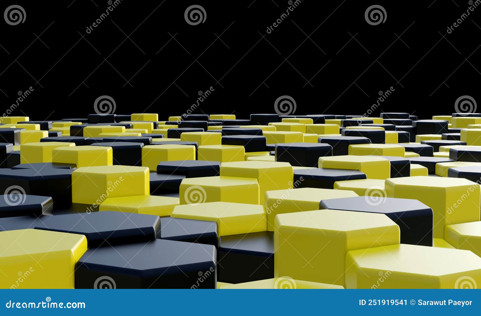 3D Illustration Yellow and Black Geometric Hexagonal Abstract ...