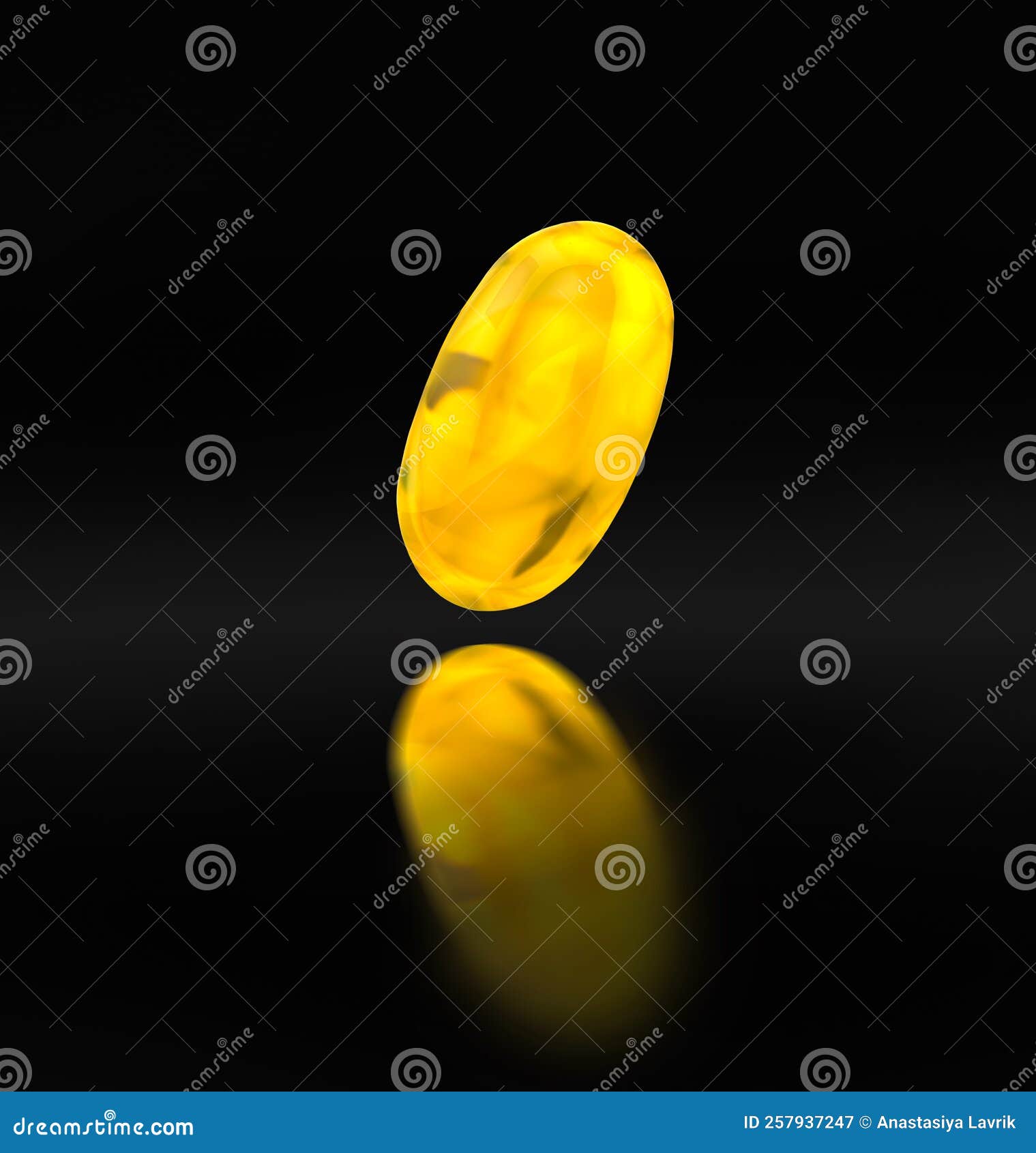 3d Illustration of a Yellow Capsule with a Small Omega, Lying on a ...