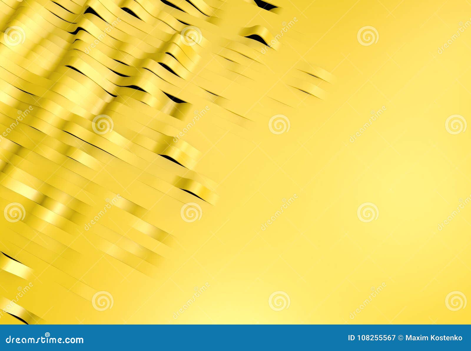 3D Illustration of Yellow Surface Made of Waving Lines, Abstract ...