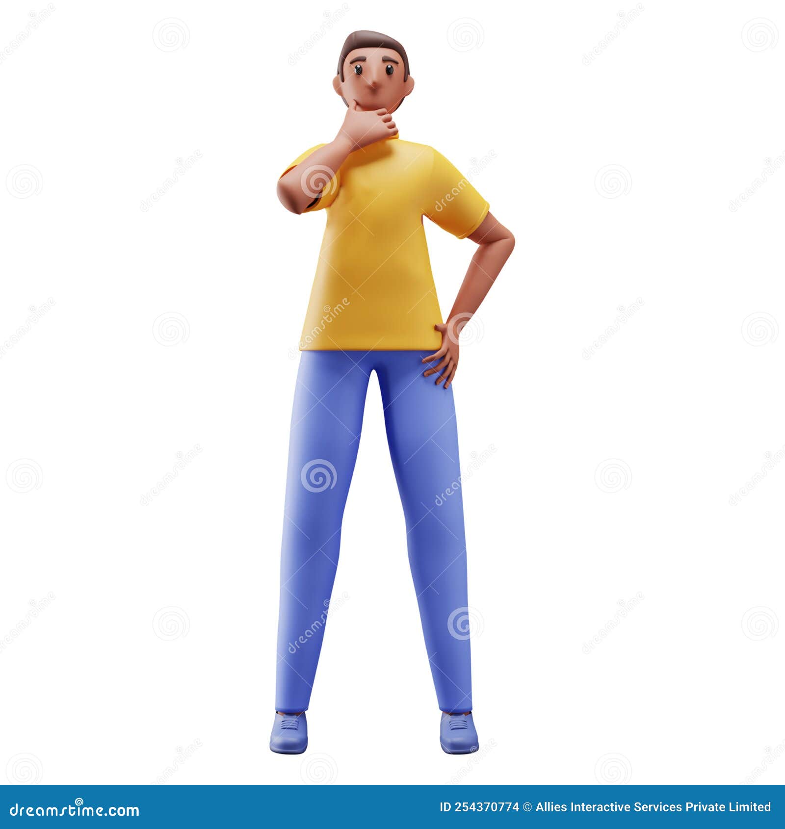 3D Illustration of Young Man Thinking in Standing Stock Illustration ...
