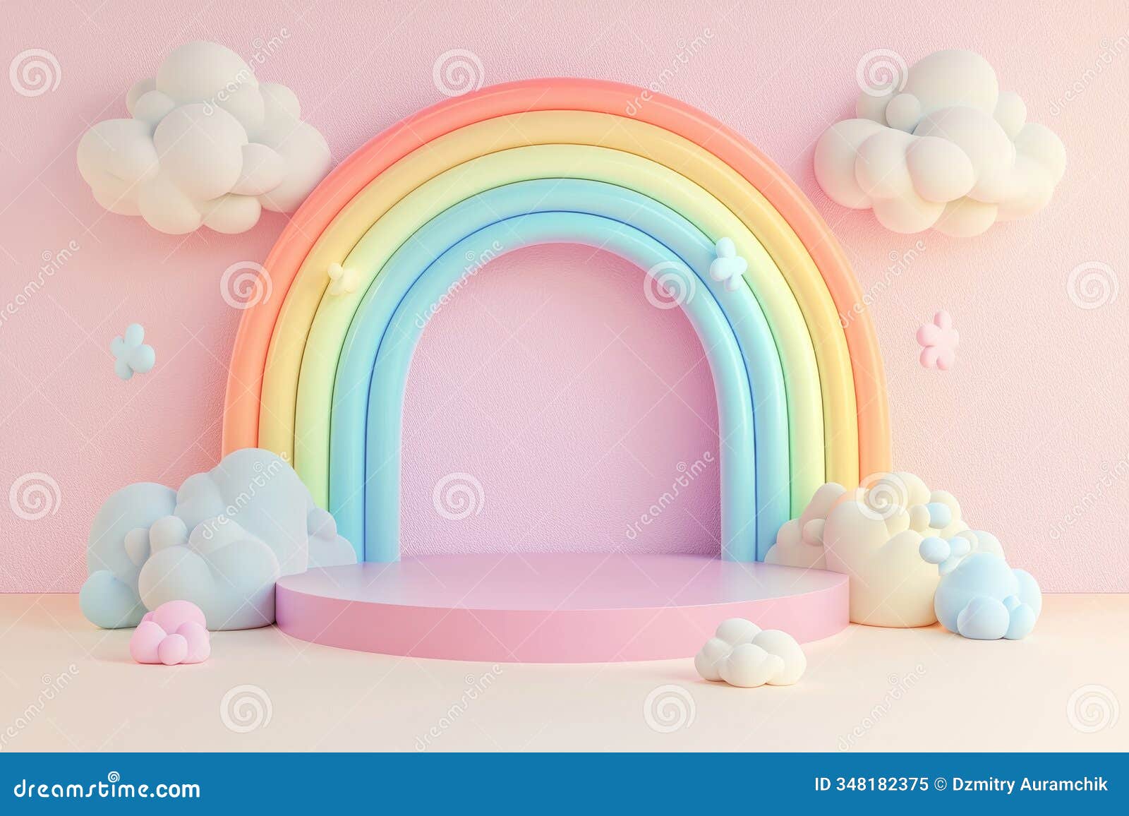 3D Illustrations and Render of Colorful Pastel Rainbow Stage and ...