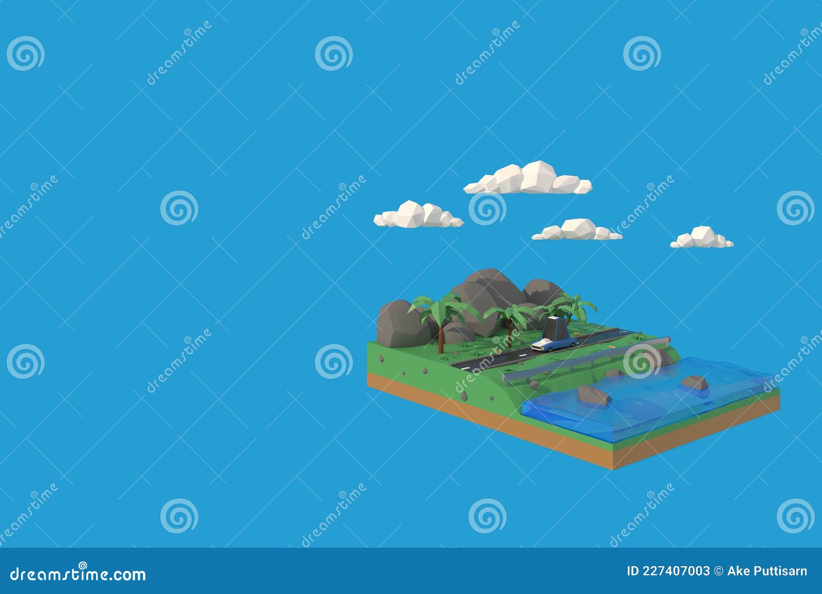 3D Illustrator the Car Running on Road. 3d Rendering Low Polygon ...