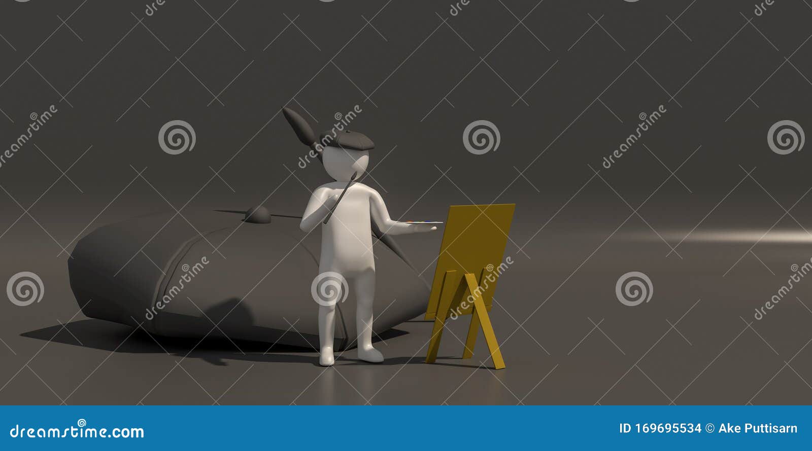3d Illustrator, 3d Rendering of the Artist is Drawing Stock ...