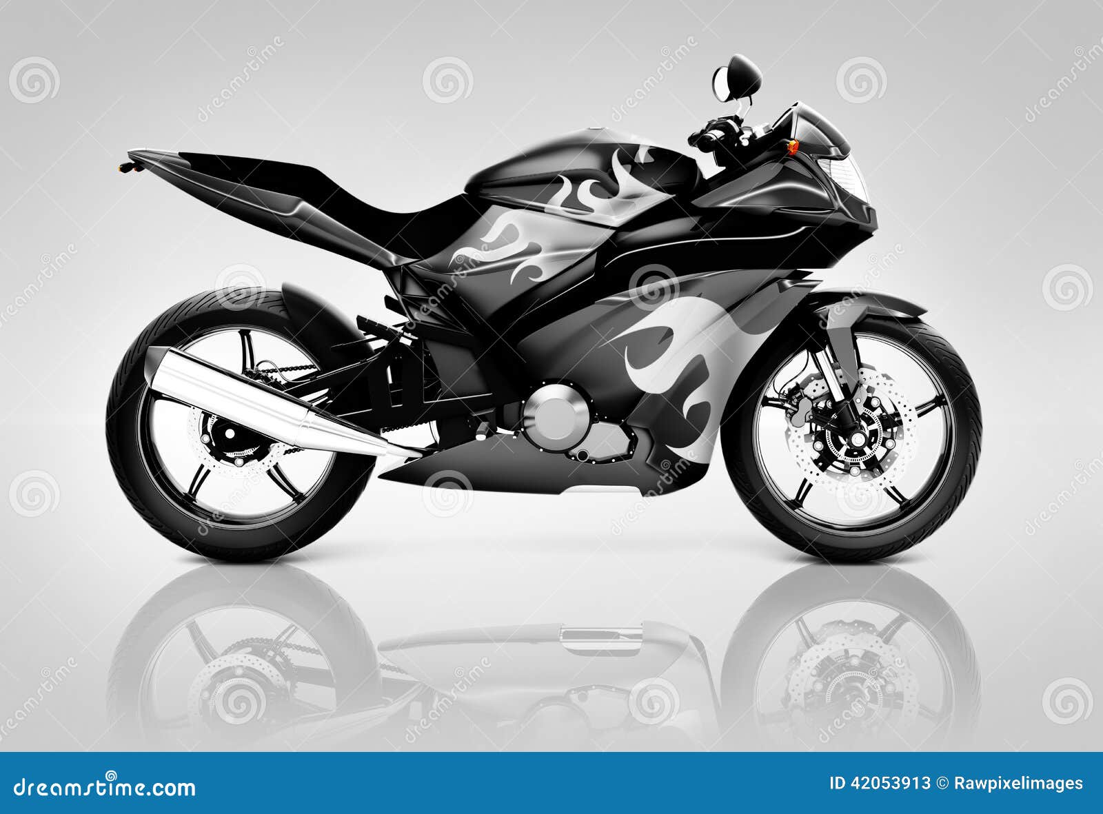 3D Image of Black Motor Cycle Stock Illustration - Illustration of ...