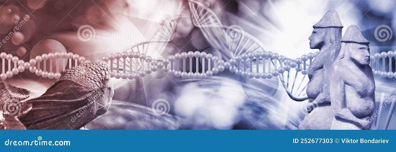 3-d Image of Dna Chains with Overlay Image of Turtle Head and Ancient ...