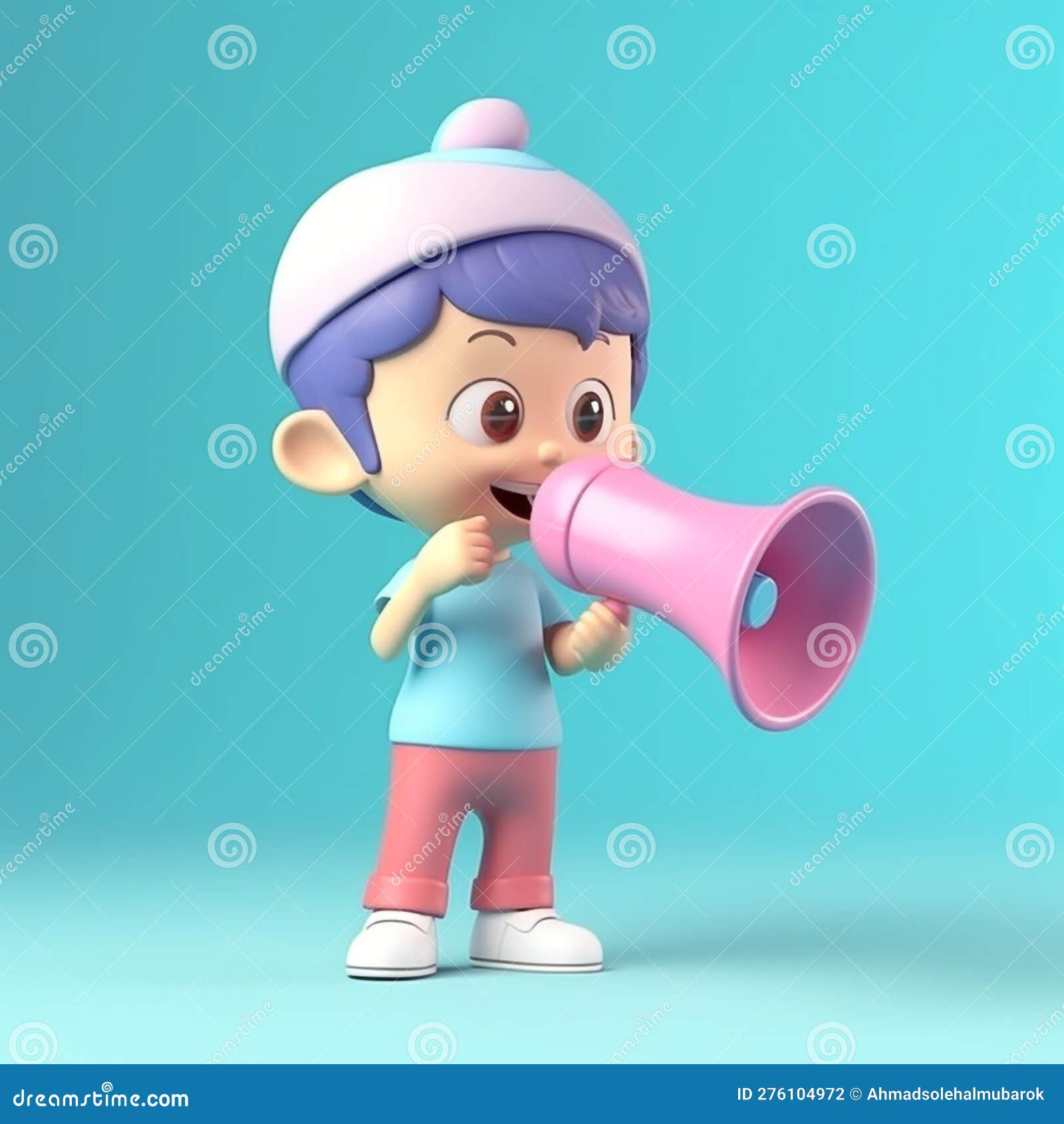 Cartoon 3d Character Speaking into a Megaphone. Stock Illustration ...
