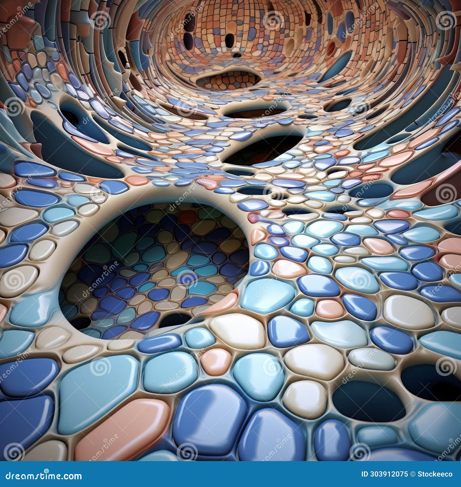 3D Rendering Of A Mosaic Of Complex Geometric Shapes. Color Palette Of ...