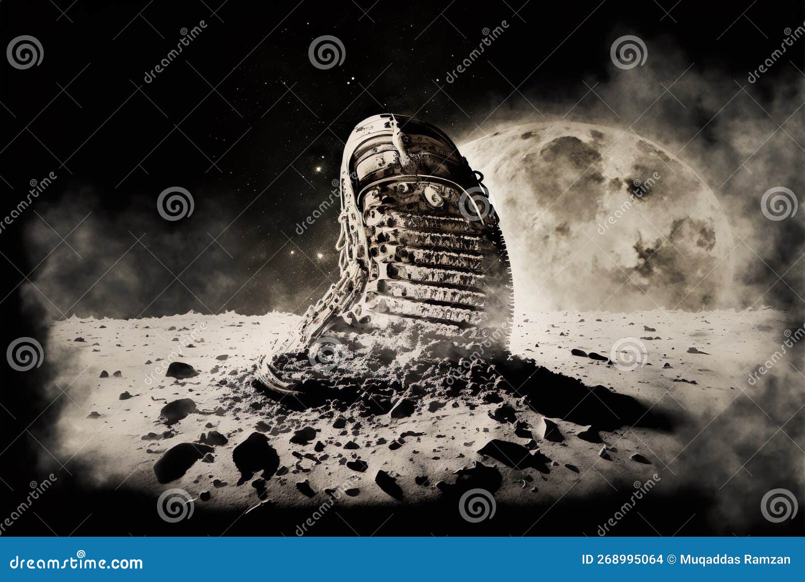 Illustration of the First Step on the Moon Genarated by AI Stock ...