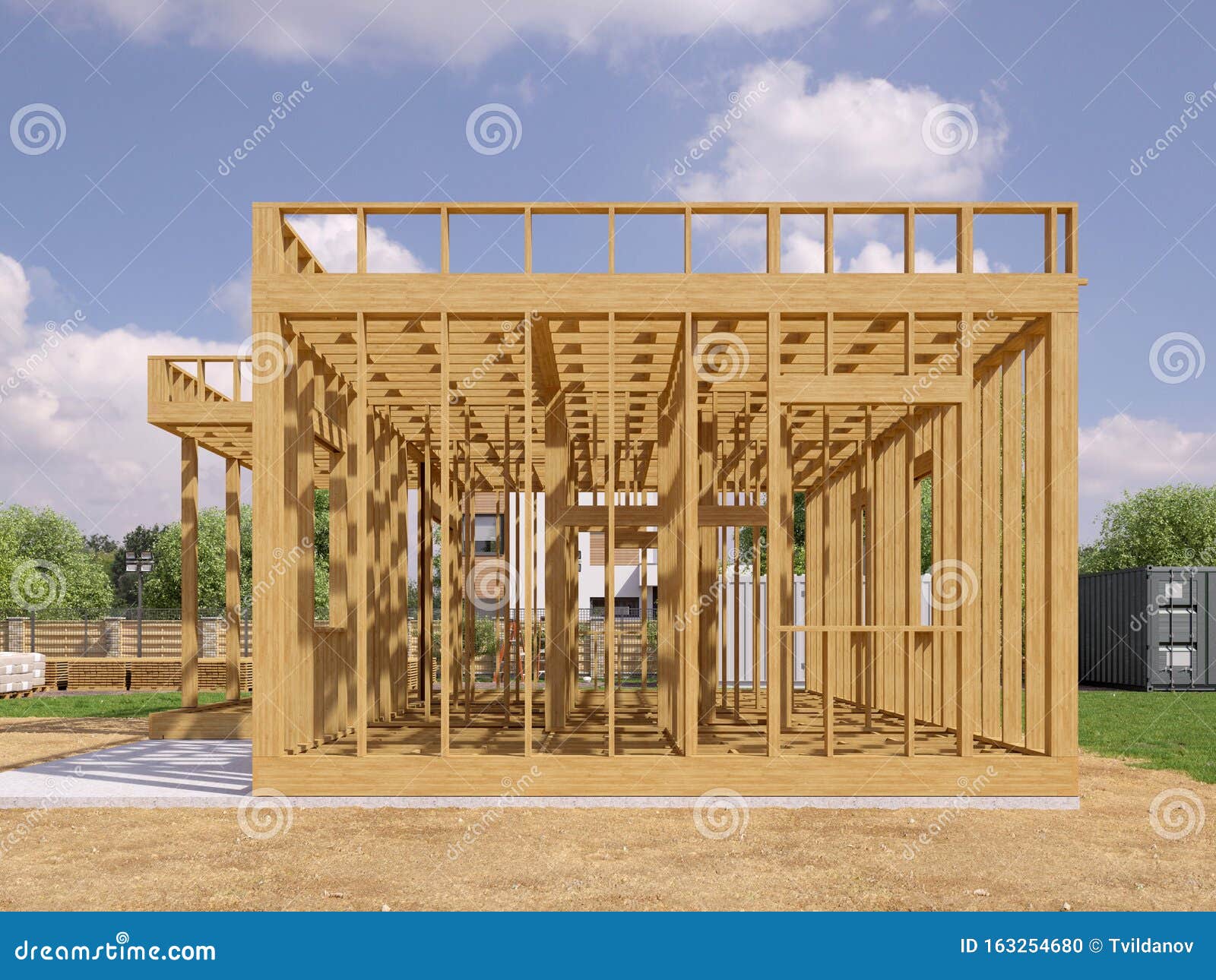 3d Render Image of Frame House. 3D Illustration of Frame House. Stock ...