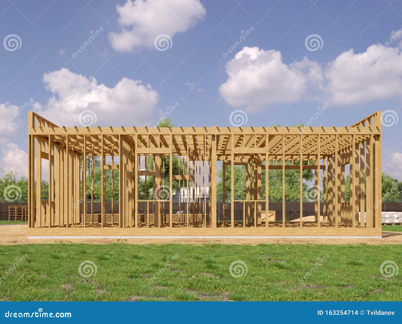 3d Render Image of Frame House. 3D Illustration of Frame House. Stock ...