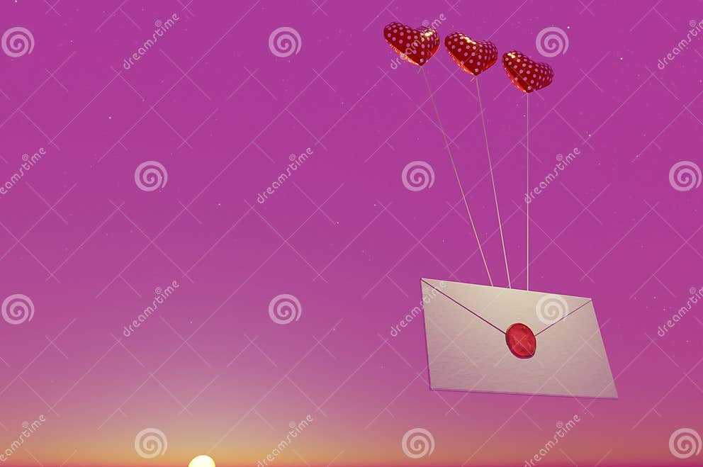 3D Image , Heart-shaped Balloon with Mail Icon Stock Illustration ...
