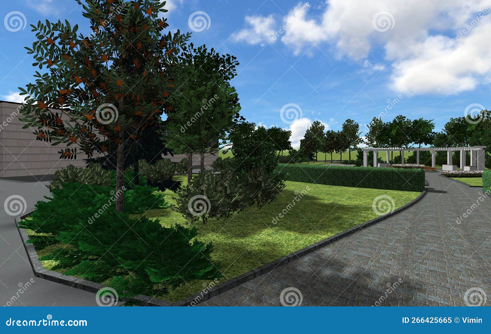 3d Image of the Landscape Design of the City Square. Stock Illustration ...