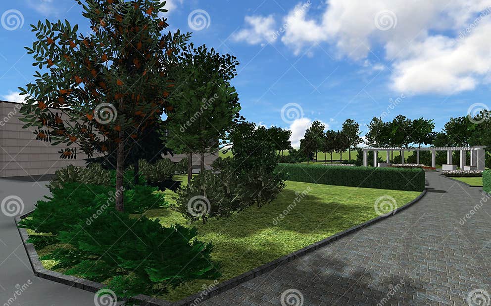 3d Image of the Landscape Design of the City Square. Stock Illustration ...