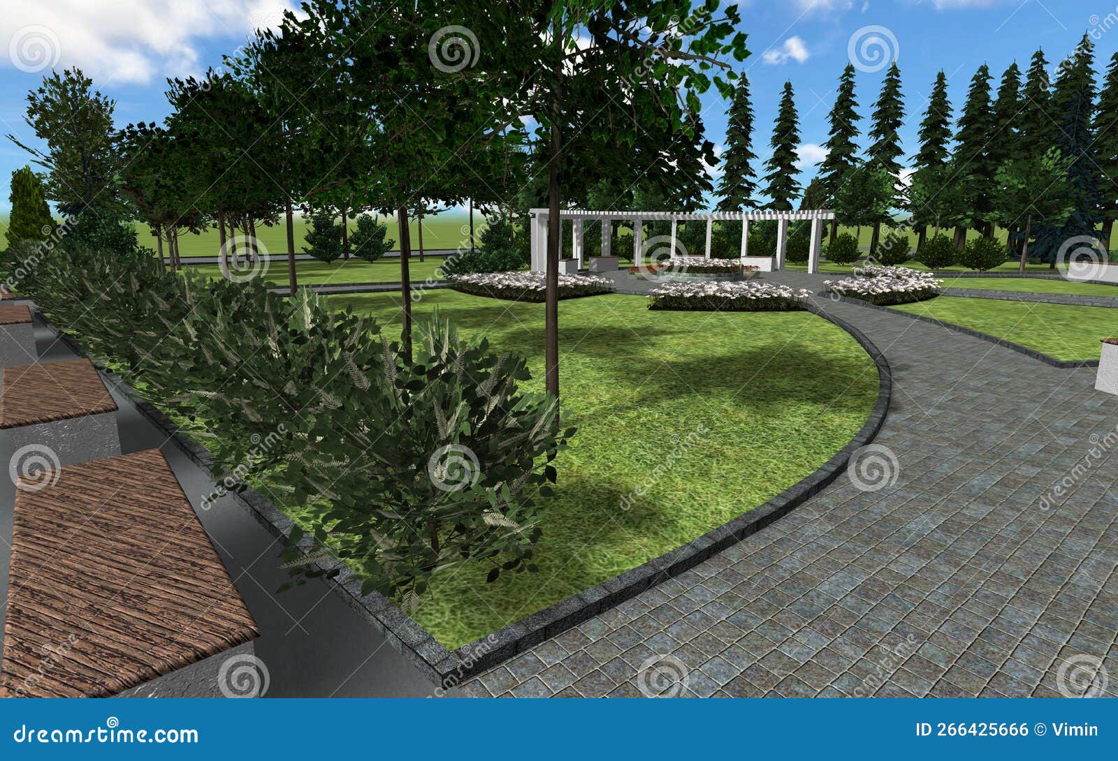 3d Image of the Landscape Design of the City Square. Stock Illustration ...