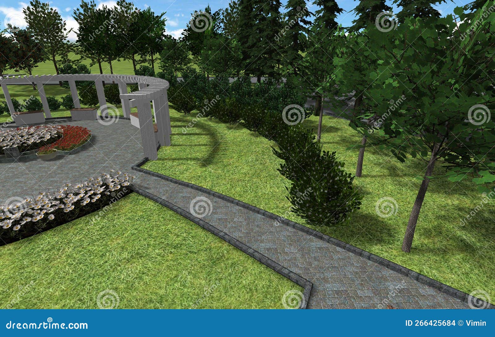3d Image of the Landscape Design of the City Square. Stock Illustration ...