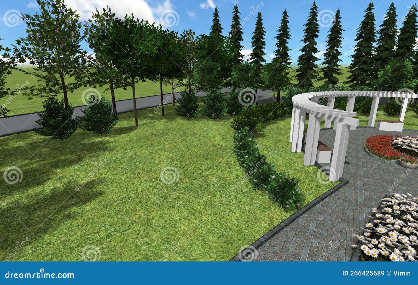 3d Image of the Landscape Design of the City Square. Stock Illustration ...
