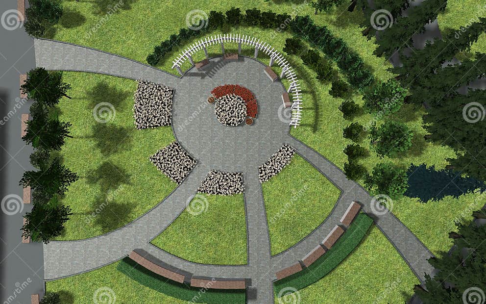 3d Image of the Landscape Design of the City Square. Stock Illustration ...