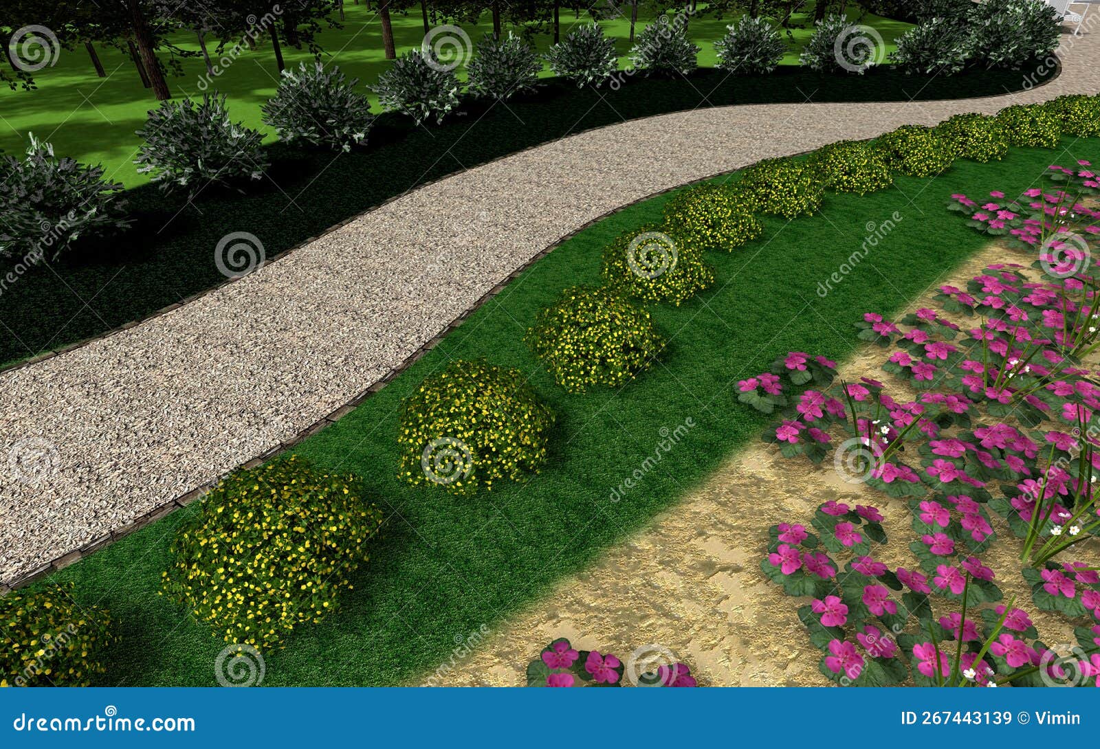 3d Image of Landscape Design of a Park. Composition of a Group of ...