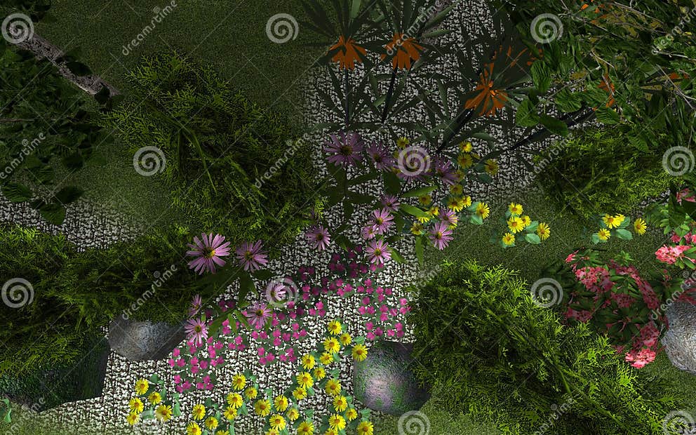 3d Image of Landscape Design of a Personal Plot. Composition of a Group ...
