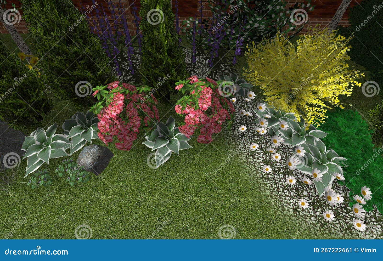 3d Image of Landscape Design of a Personal Plot. Composition of a Group ...