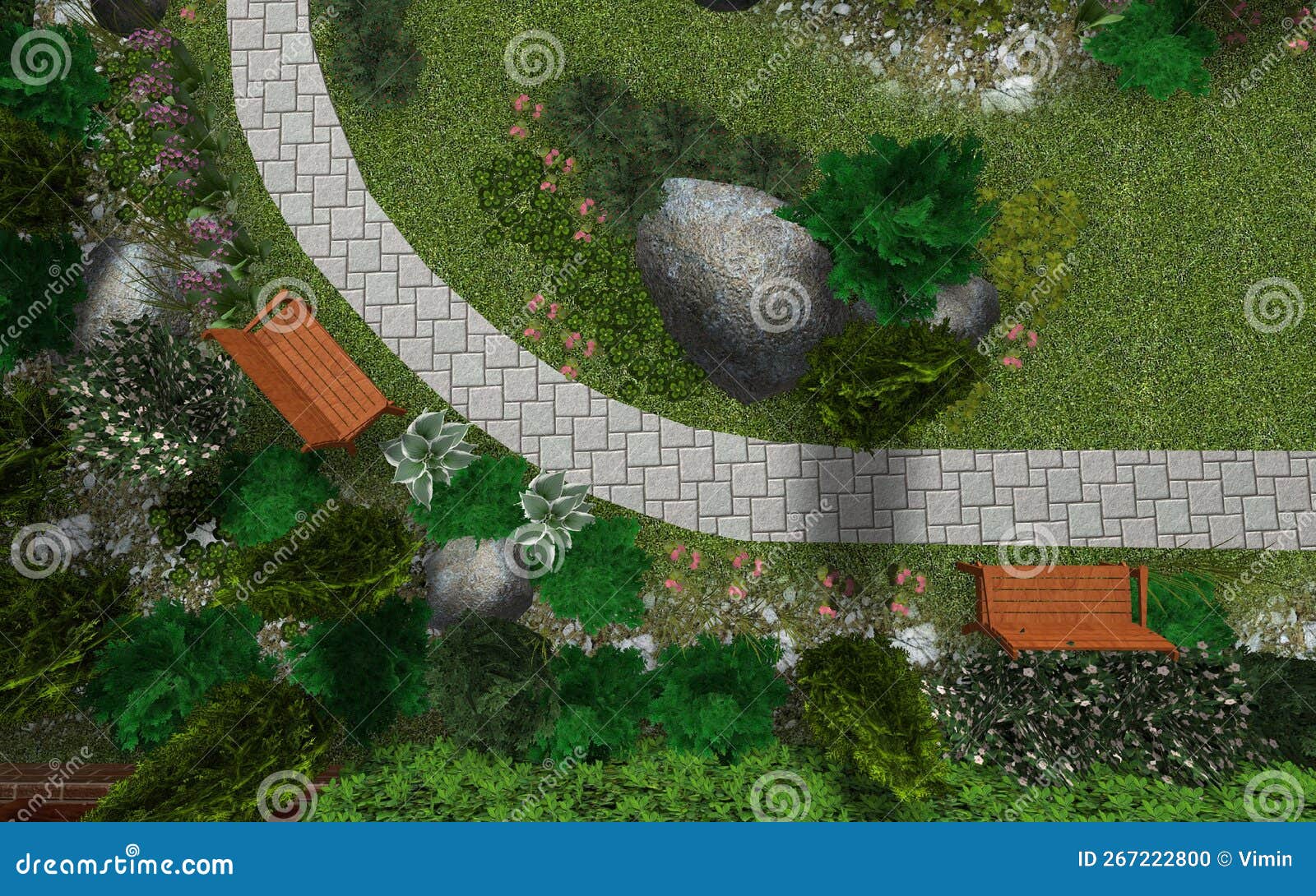 3d Image of Landscape Design of a Personal Plot. Composition of a Group ...