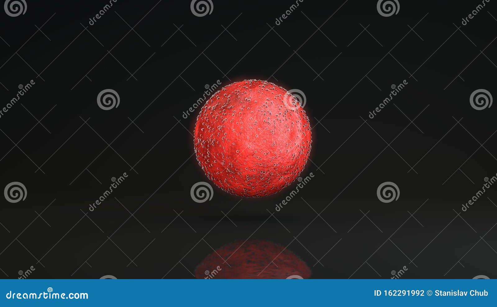 3D Image of a Large Red Sphere on a Black Reflective Background. the ...