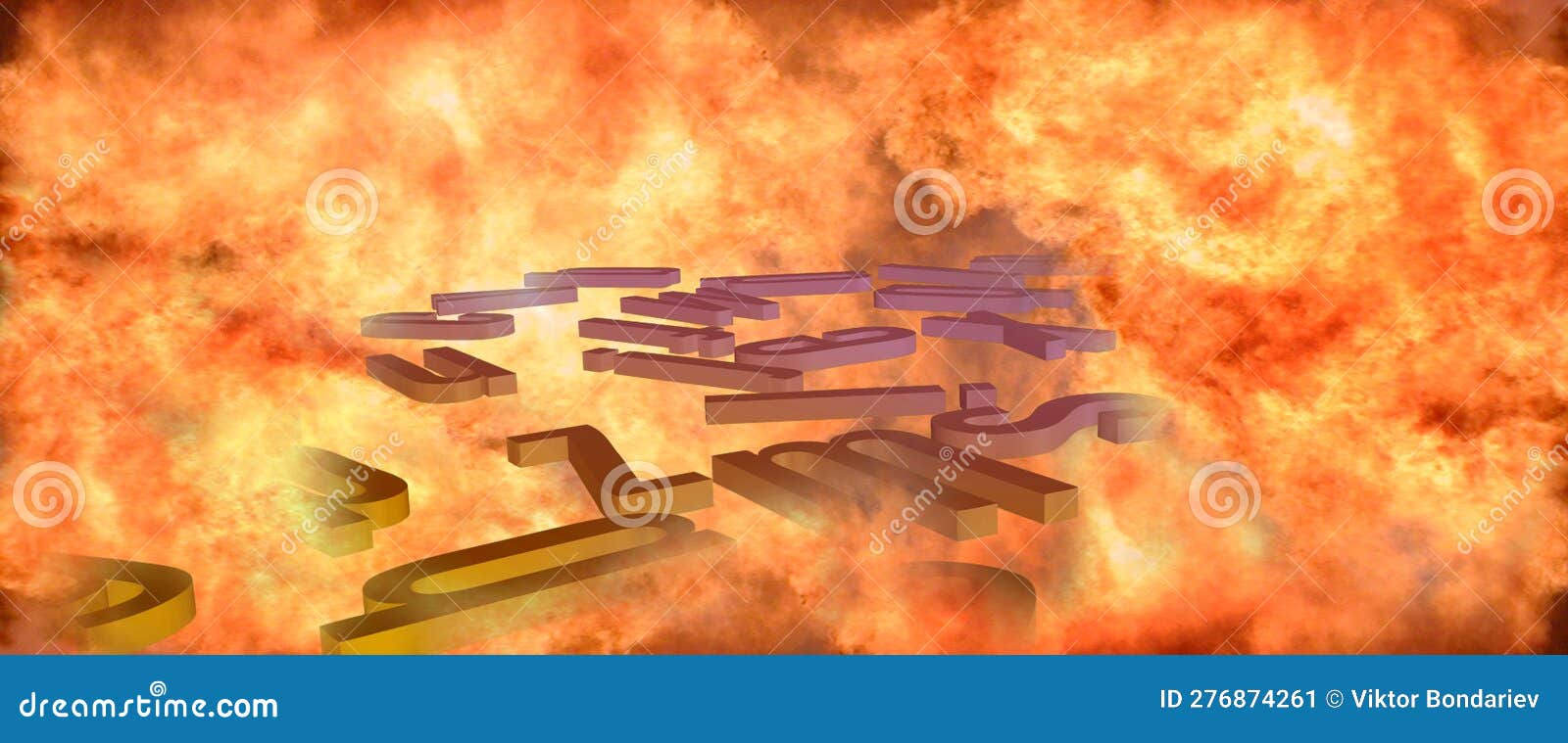 3D Image of the Letters of the Latin Alphabet Flying Surrounded by Fire ...