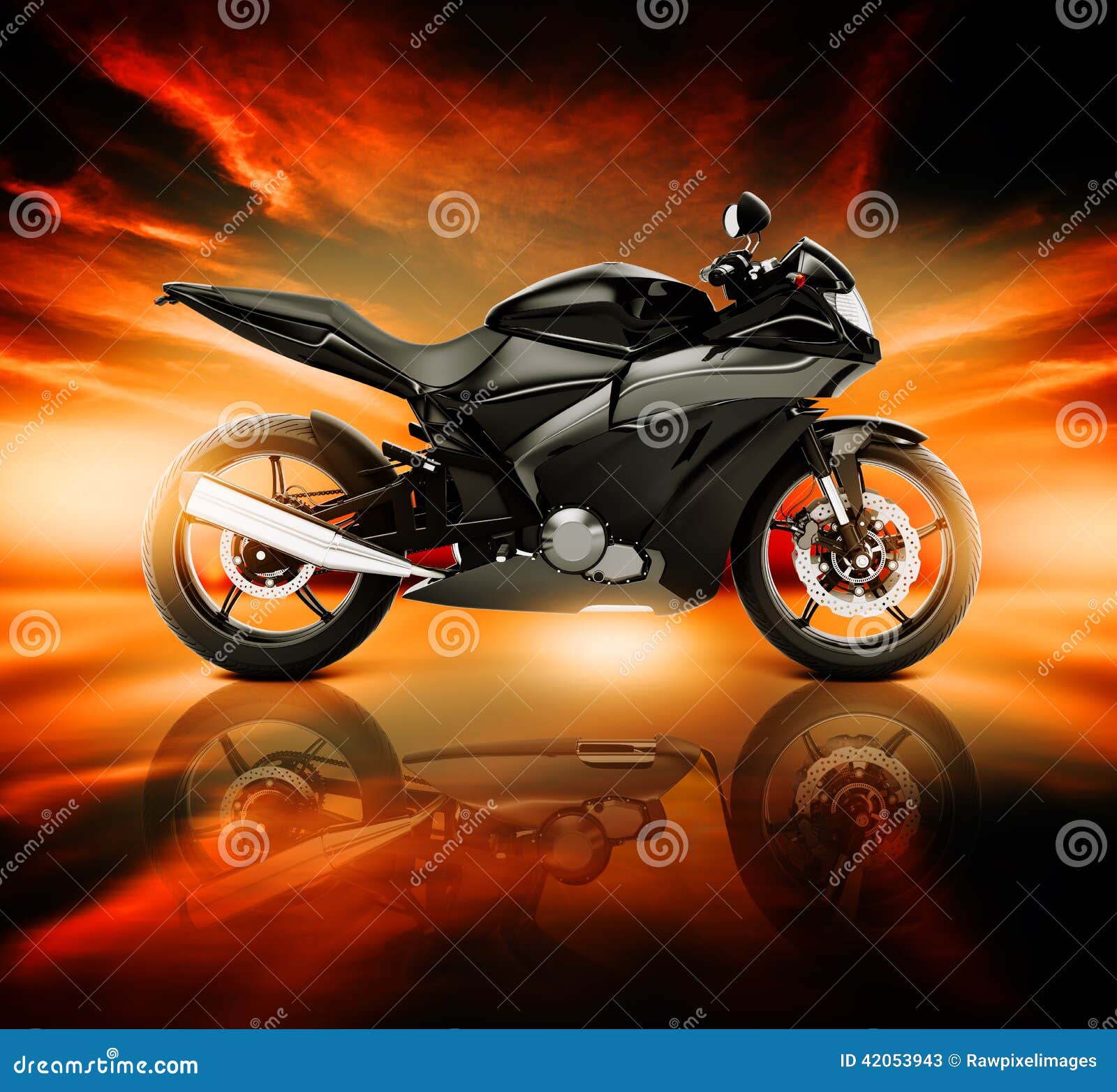 3D Image of Motorcycle with Skyline Horizon Stock Image - Image of ...